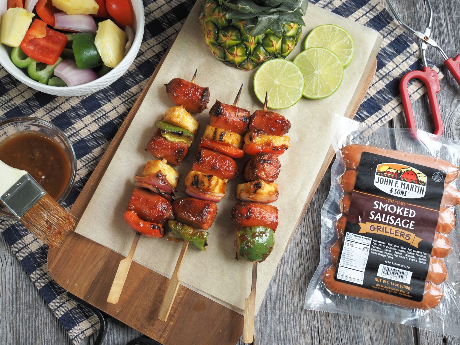 Spicy Tropical BBQ Smoked Sausage Kabobs | John F. Martin & Sons